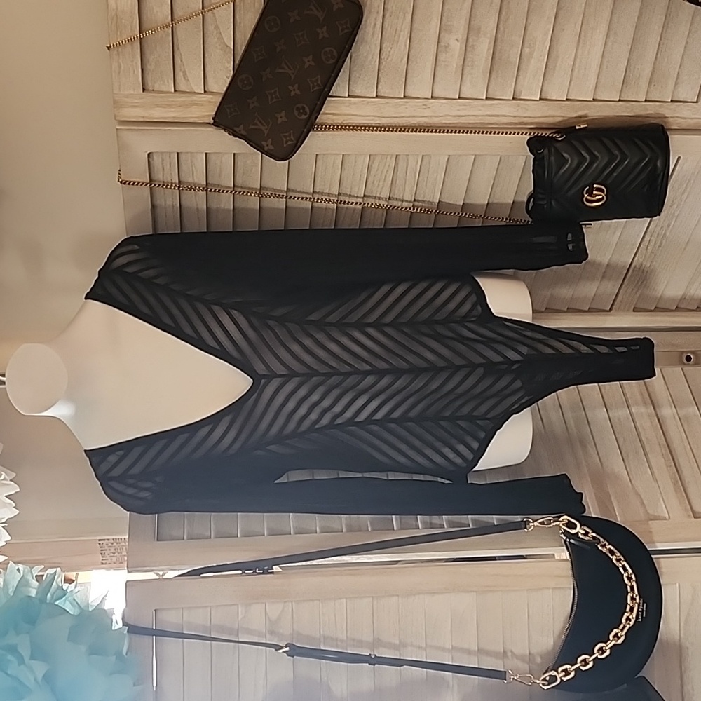 Bozzolo Brand Sheer Black Bodysuit - Gem